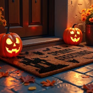 Spooky Greetings Door Mat, Ghost House Welcome Funny Halloween Coir Mat ...