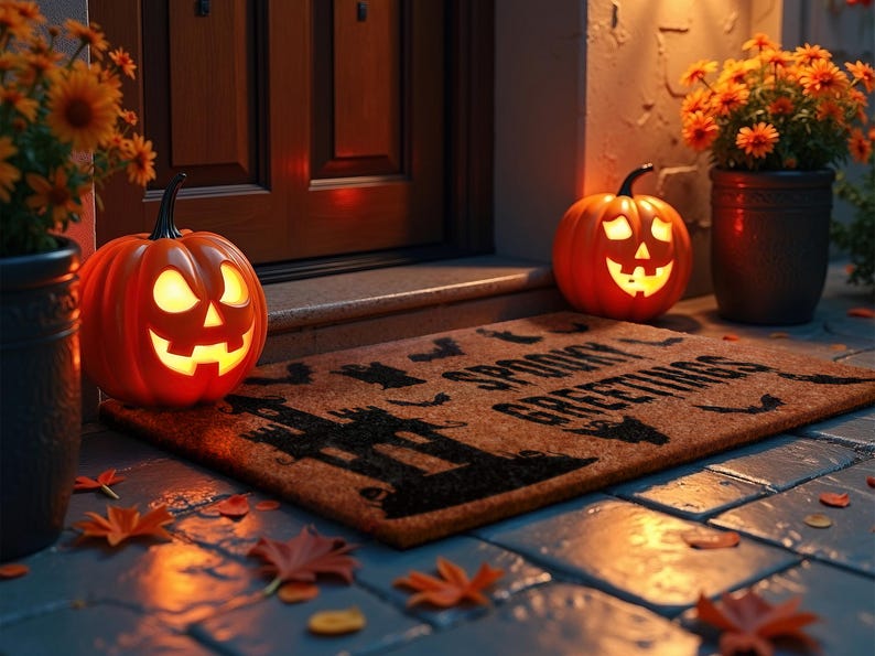 Spooky Greetings Door Mat, Ghost House Welcome Funny Halloween Coir Mat ...