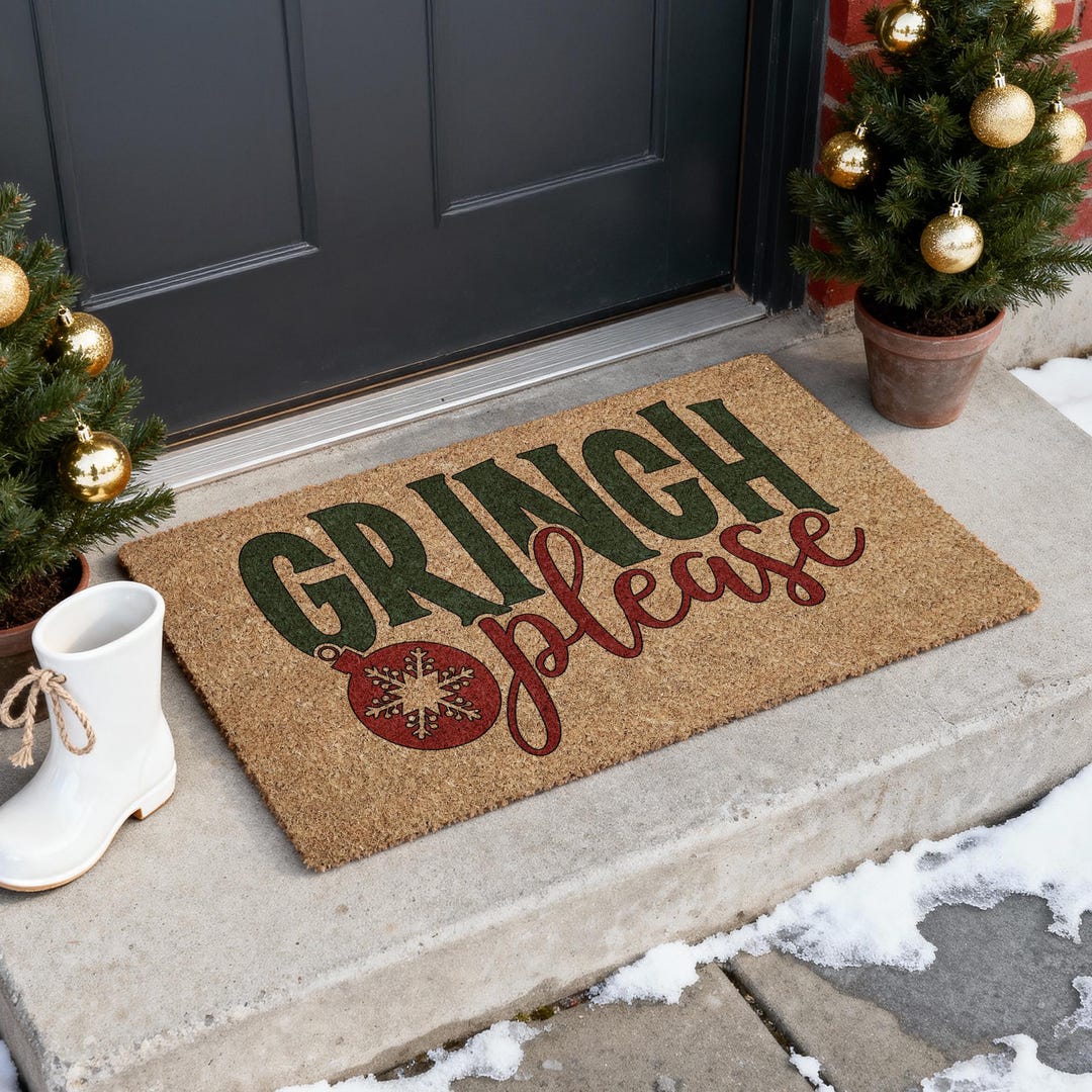 Grinch Please Coir Doormat, Holiday Welcome Mat - Etsy