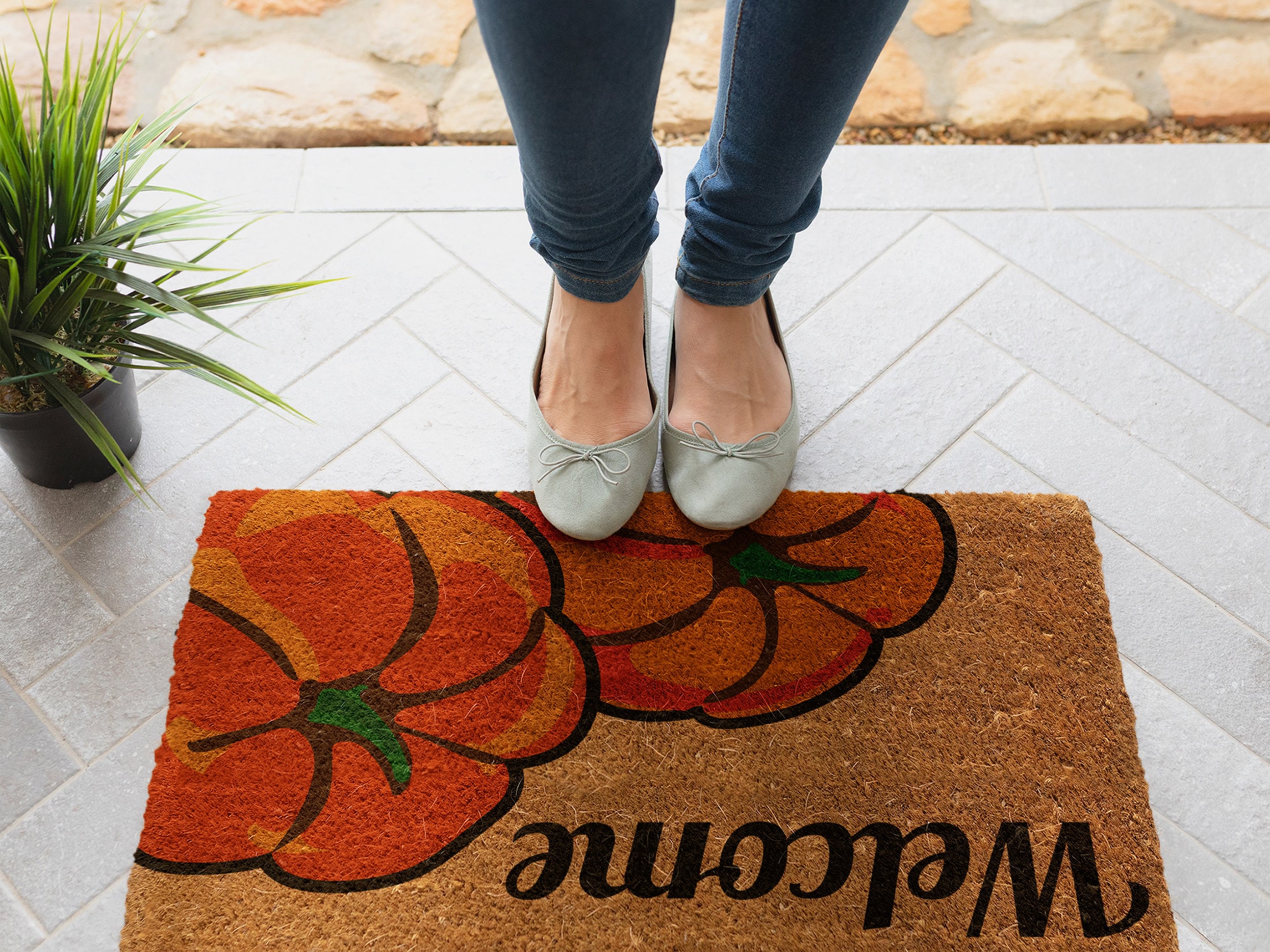 Fall Welcome Pumpkin, Coir Door Mat, Welcome Mat, Front Door Mat ...