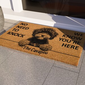 Cavapoo Doormat, We Know You ARE Here Door Mats Cavapoos Door Mat, Welcome Funny Doormat ...