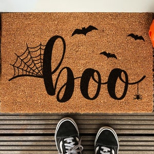 Halloween Boo Doormat, Boo Mat, Coir Door Mat, Welcome Mat, Front Door ...
