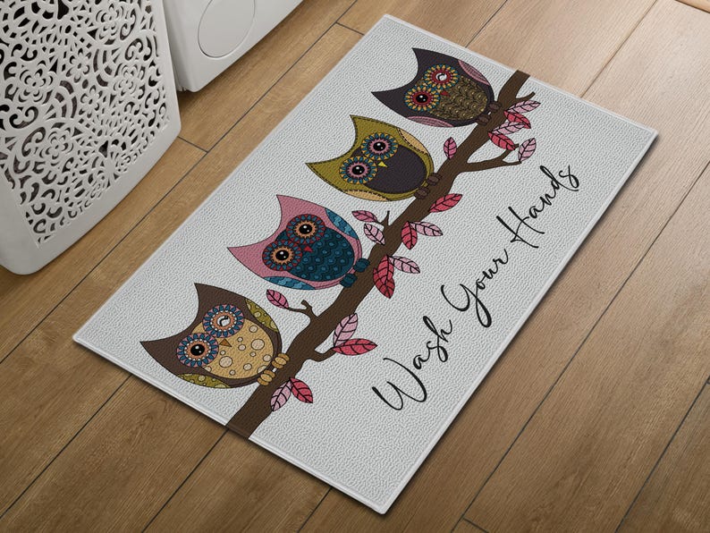 Owls Bath Mat, Boho Bird Pattern, Non-slip Vintage Rug - Etsy