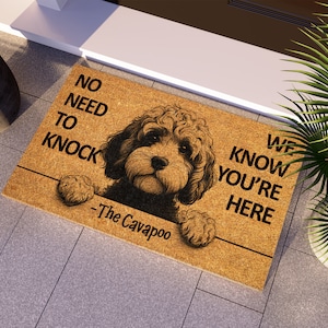 Cavapoo Doormat, We Know You ARE Here Door Mats Cavapoos Door Mat, Welcome Funny Doormat ...