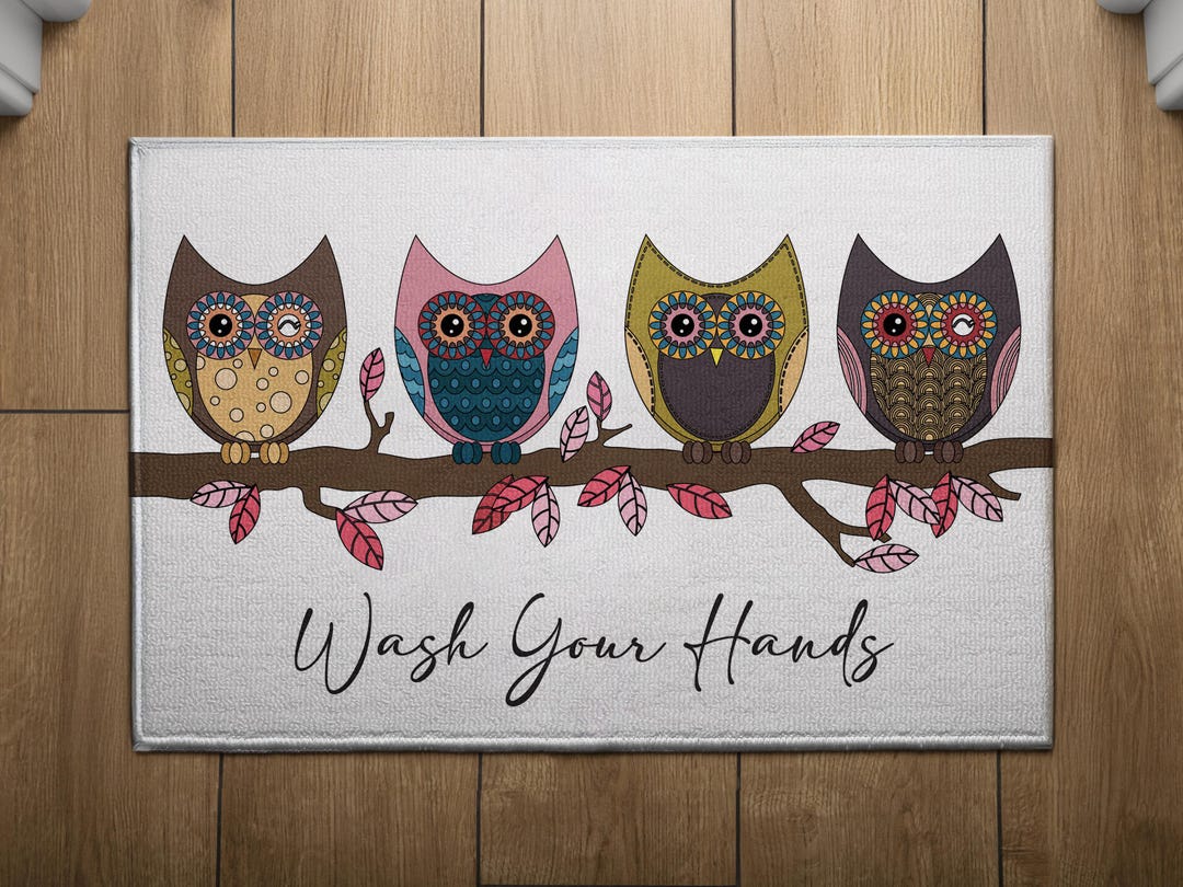 Owls Bath Mat, Boho Bird Pattern, Non-slip Vintage Rug - Etsy