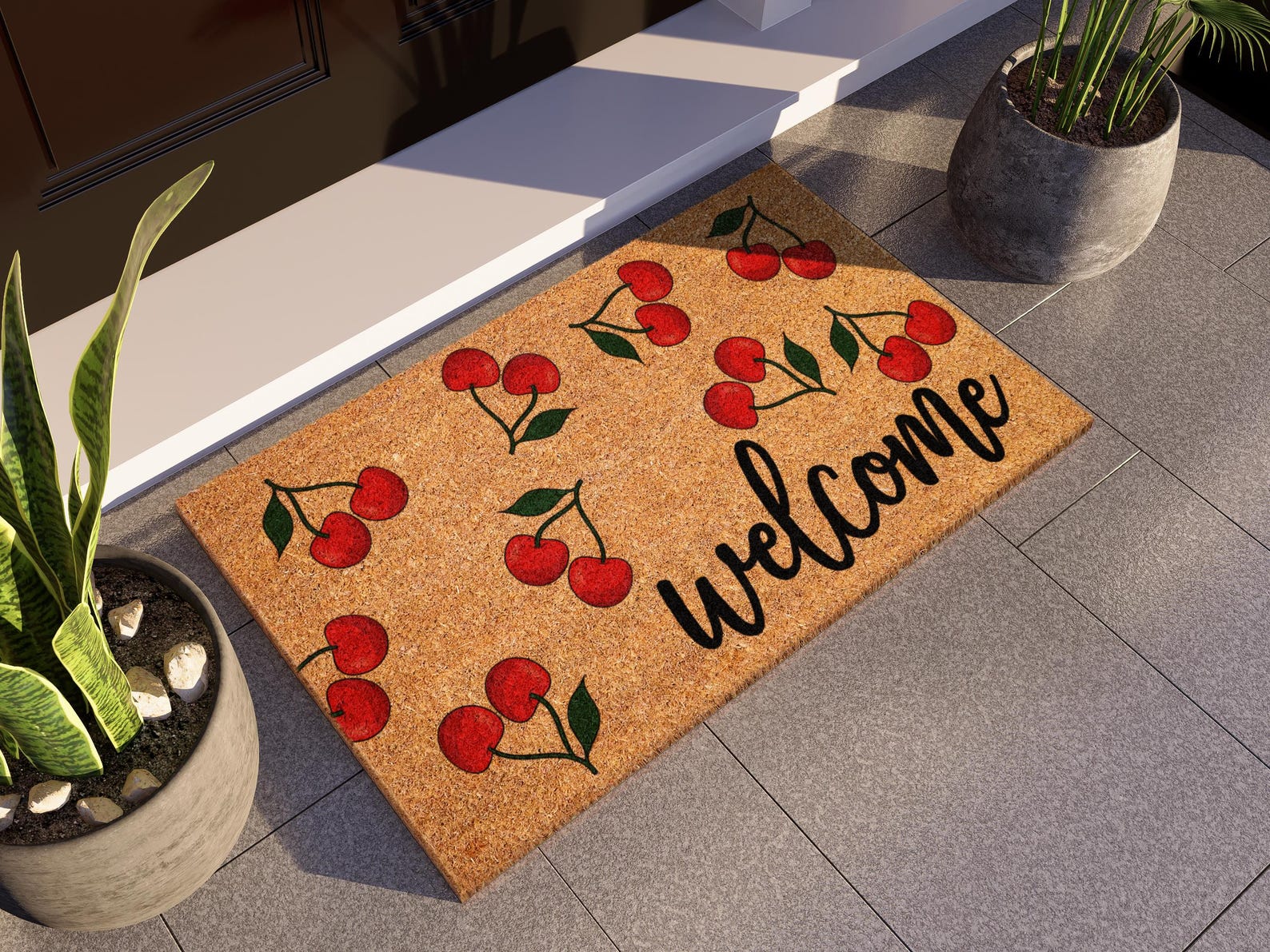 Welcome Cherry Coir Doormat , Cherries Welcome Summer Home Doormat ...