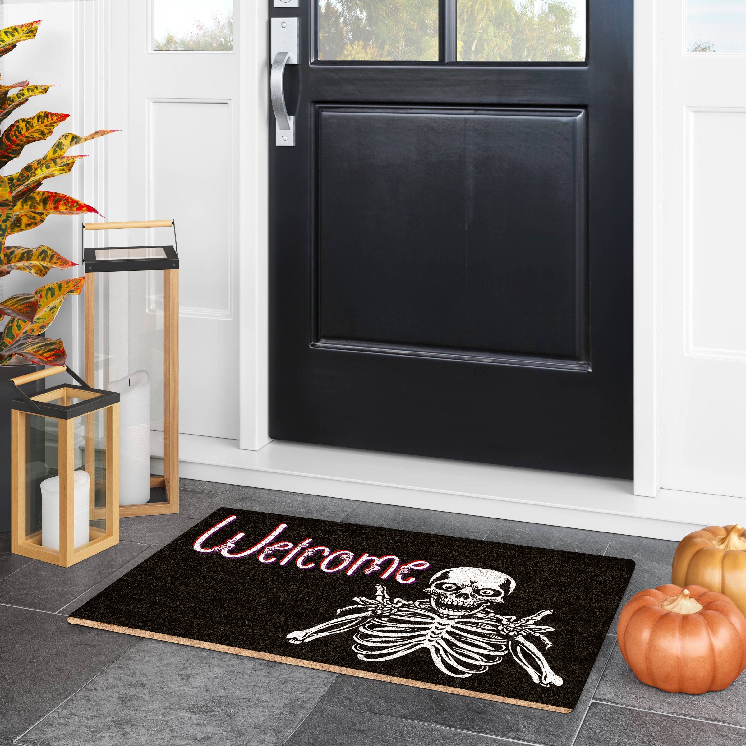 Halloween Welcome Skeleton Coir Door Mat Welcome Mat Front - Etsy