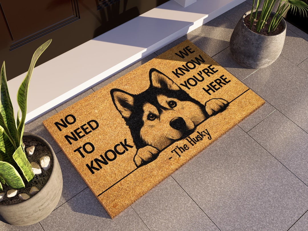 Husky Peekaboo Coir Door Mat, We Know You ARE Here the Husky Dog Door ...