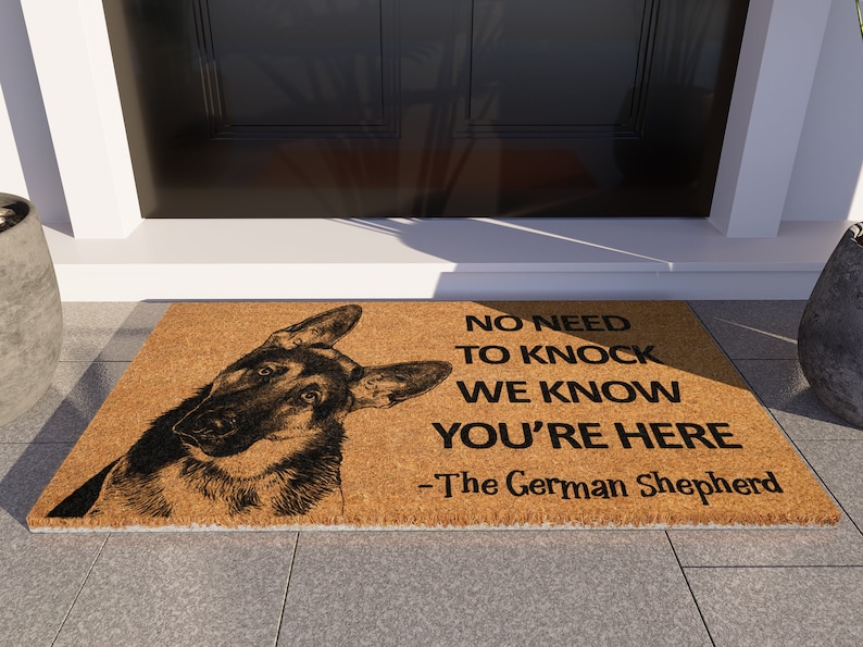 The German Shepherd Door Mat, Tilted Head Says We Know You ARE Here ...