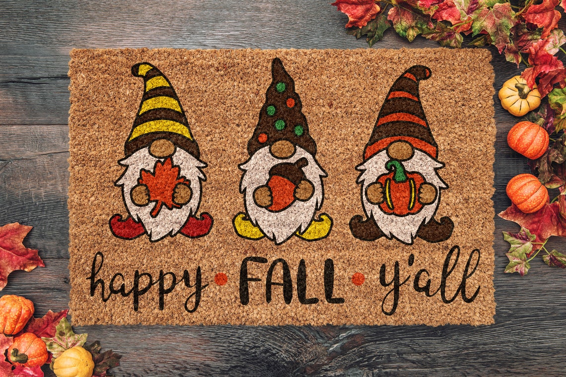 Happy Fall Y'all Gnome Coir Door Mat Welcome Mat Front - Etsy
