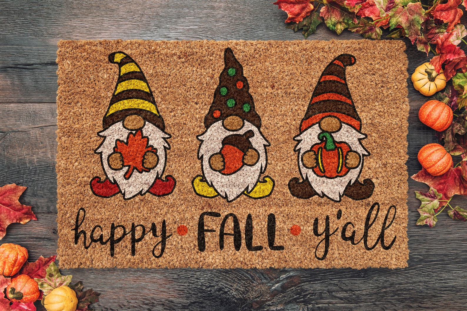 Happy Fall Y'all Gnome Coir Door Mat Welcome Mat Front - Etsy