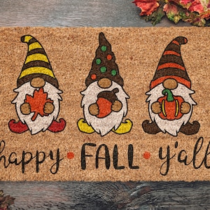 Happy Fall Y'all, Gnome Coir Door Mat, Welcome Mat, Front Door Mat ...