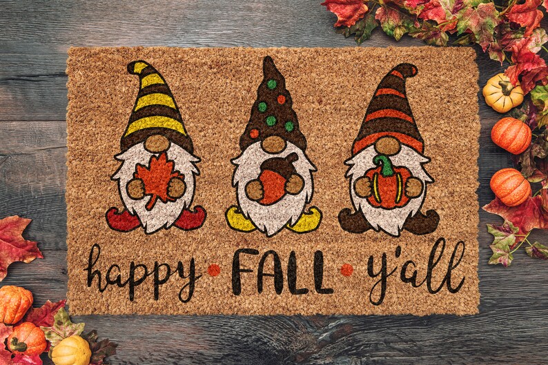 Happy Fall Y'all Gnome Coir Door Mat Welcome Mat Front - Etsy