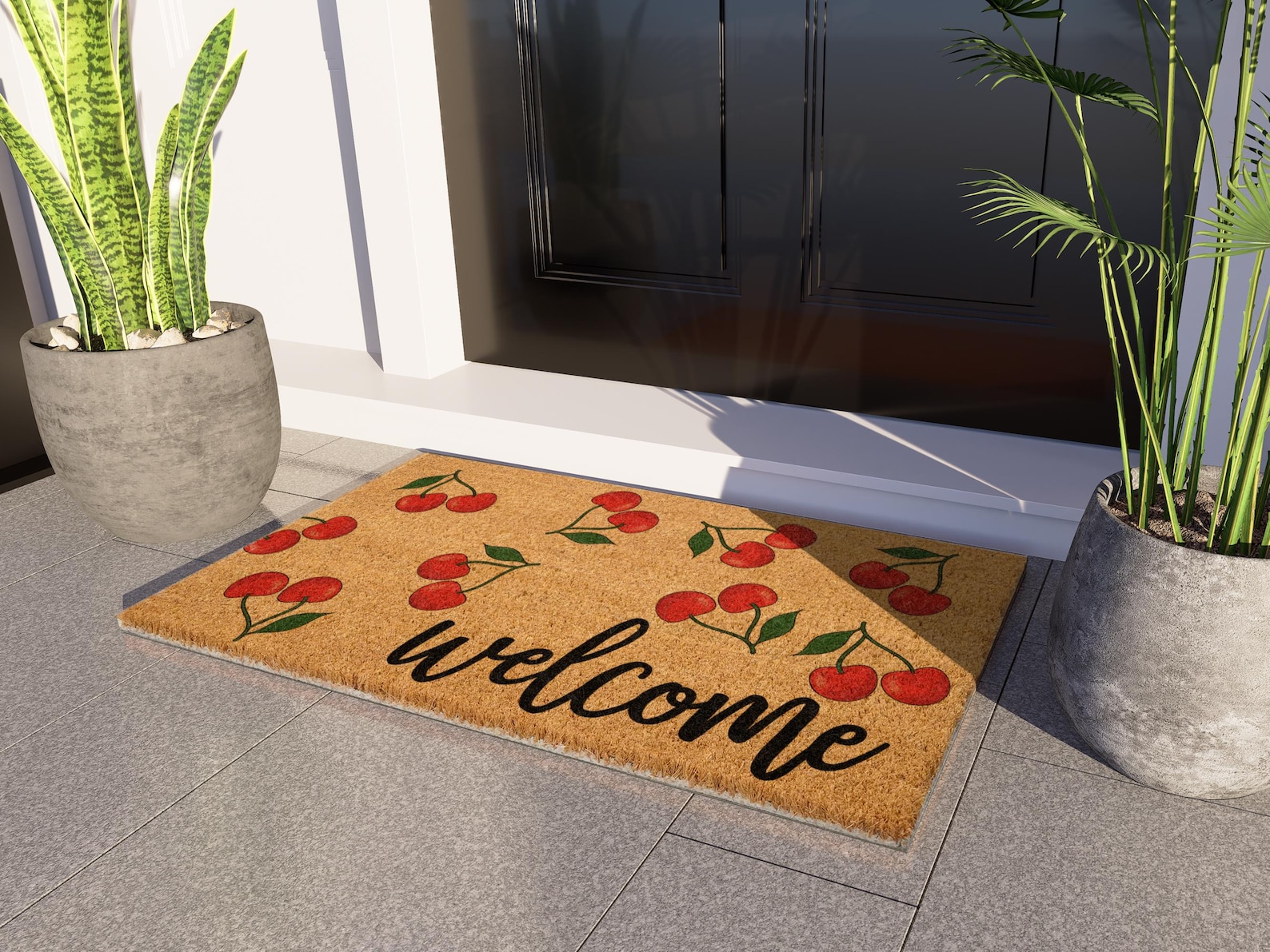 Welcome Cherry Coir Doormat , Cherries Welcome Summer Home Doormat ...