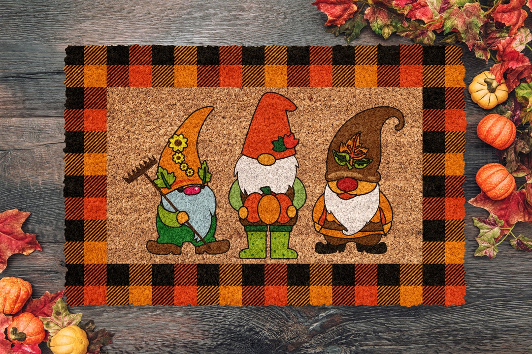 Fall Gnomes Plaid Frame, Coir Door Mat, Welcome Mat, Front Door Mat ...