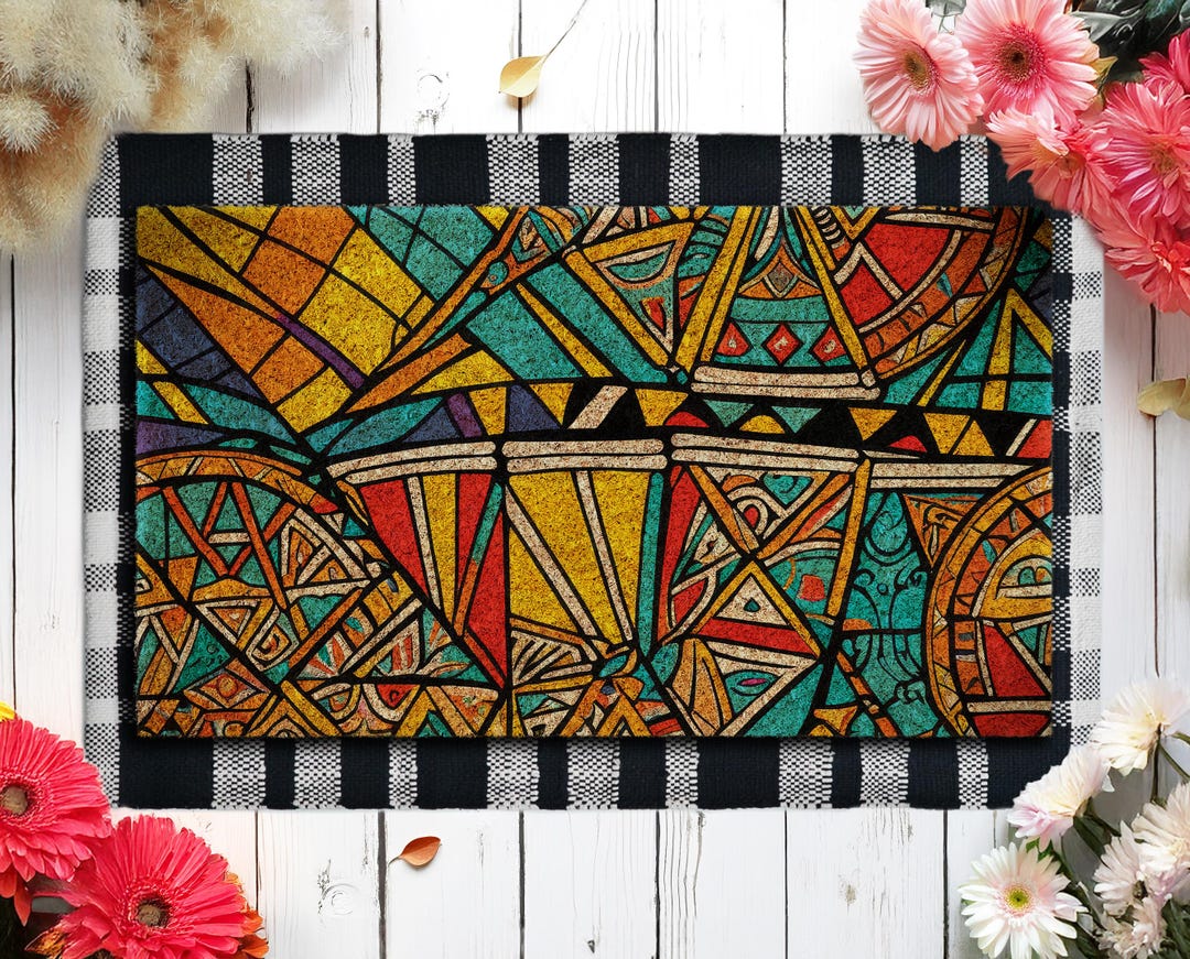 African Pattern Geometric Door Mats, Colorful Door Mats, Boho Mat ...