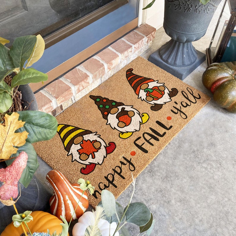 Happy Fall Y'all Gnome Coir Door Mat Welcome Mat Front - Etsy
