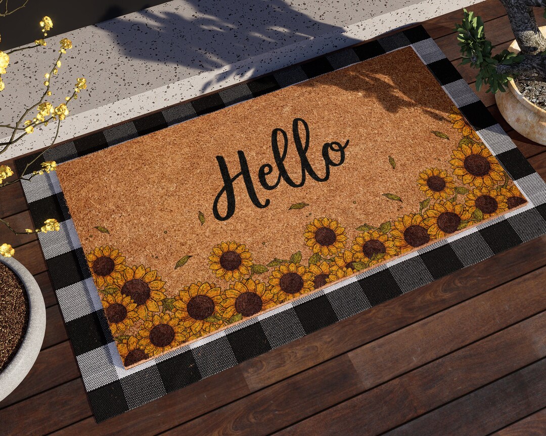 Sunflowers Hello Coir Doormat, Hand Painted - Etsy