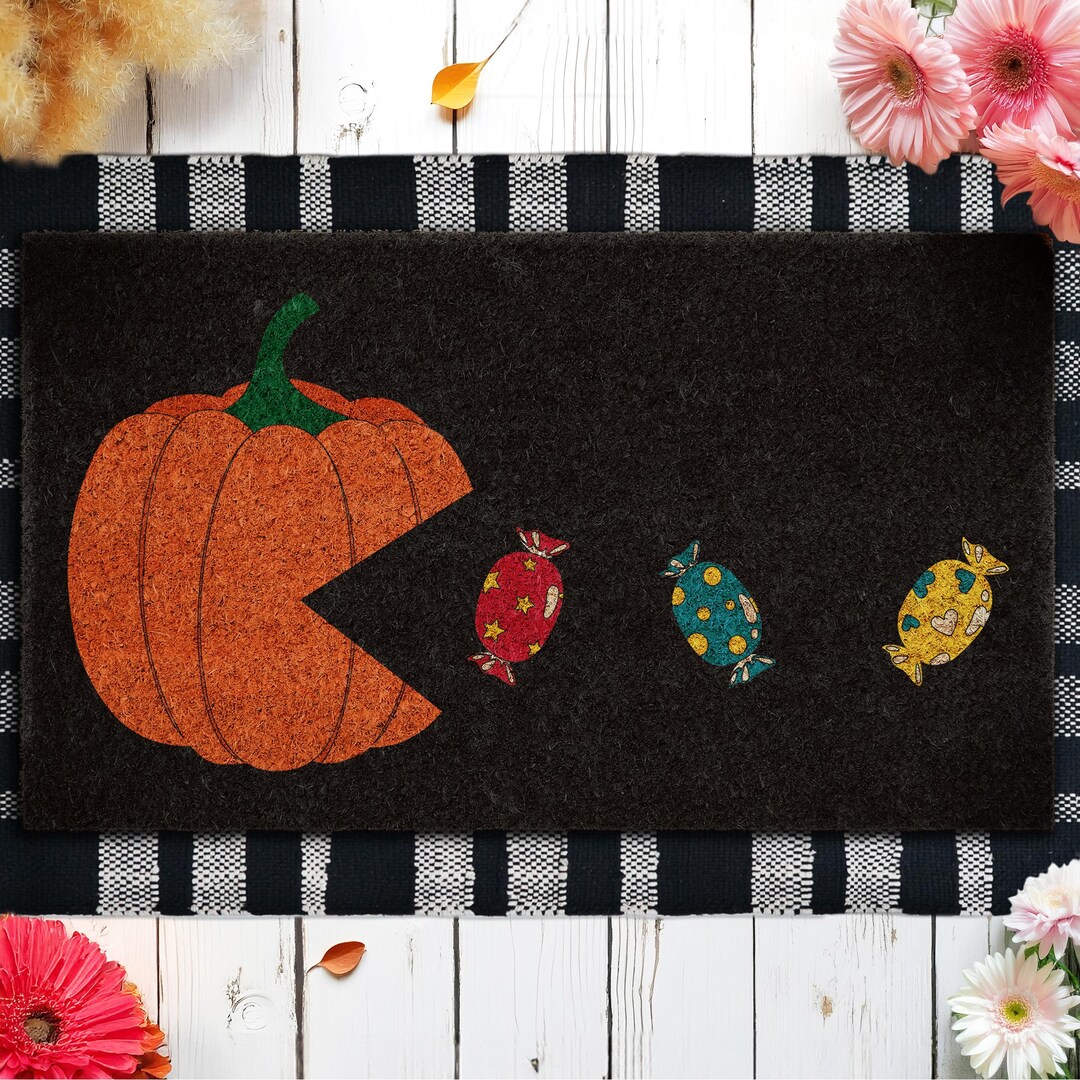 Pumpkin Pac Man Coir Doormat, Funny Halloween Welcome Mat - Etsy