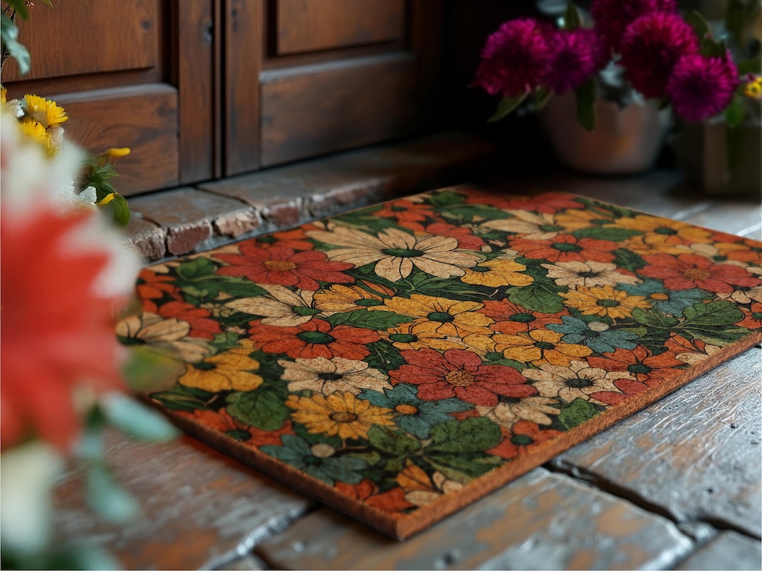 Wildflower Door Mat, Spring Door Mats, Farmhouse Doormat, Colorful Wild ...