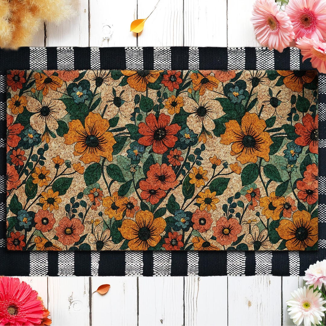 Wildflower Door Mat, Spring Door Mats, Farmhouse Doormat, Wild Flowers ...