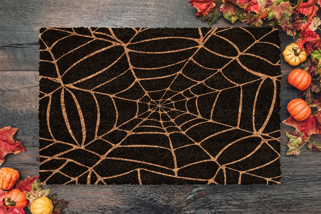 Halloween Spider Web Dark Coir Door Mat, Welcome Mat, Front Door Mat ...