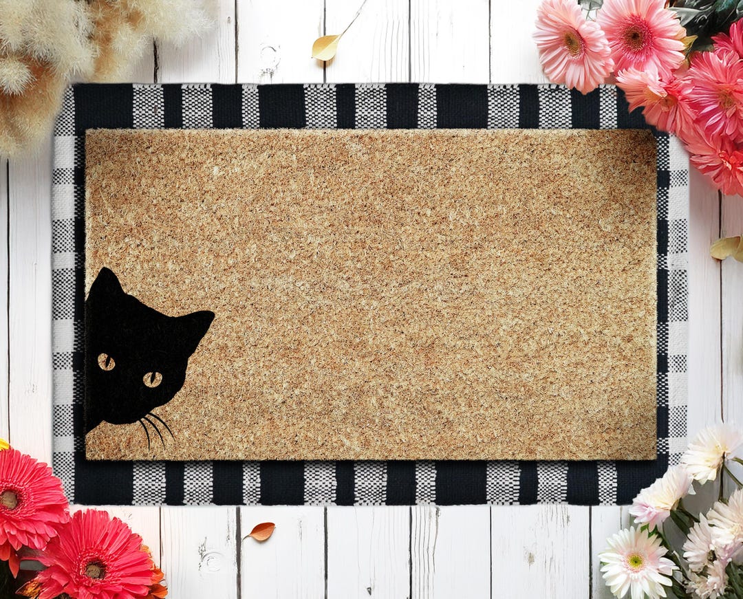 Peeking Black Cat Doormat, Black Cat Door Mat, Black Cat Doormats ...