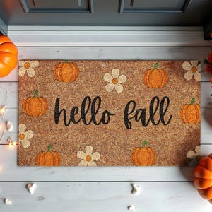 Hello Fall Daisy Coir Mat, Fall Halloween Pumpkin Coir Mat, Happy ...