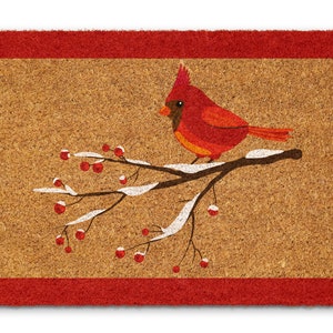 Christmas Cardinal Bird, Christmas Snow Coir Door Mat, Front Door Mat ...