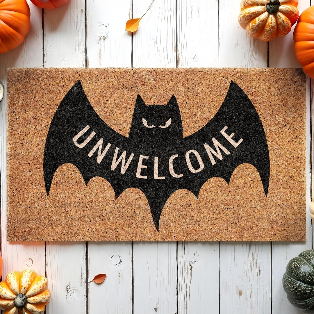Halloween Bat Unwelcome Door Mat, Ghost House Halloween Bat Coir Mat ...