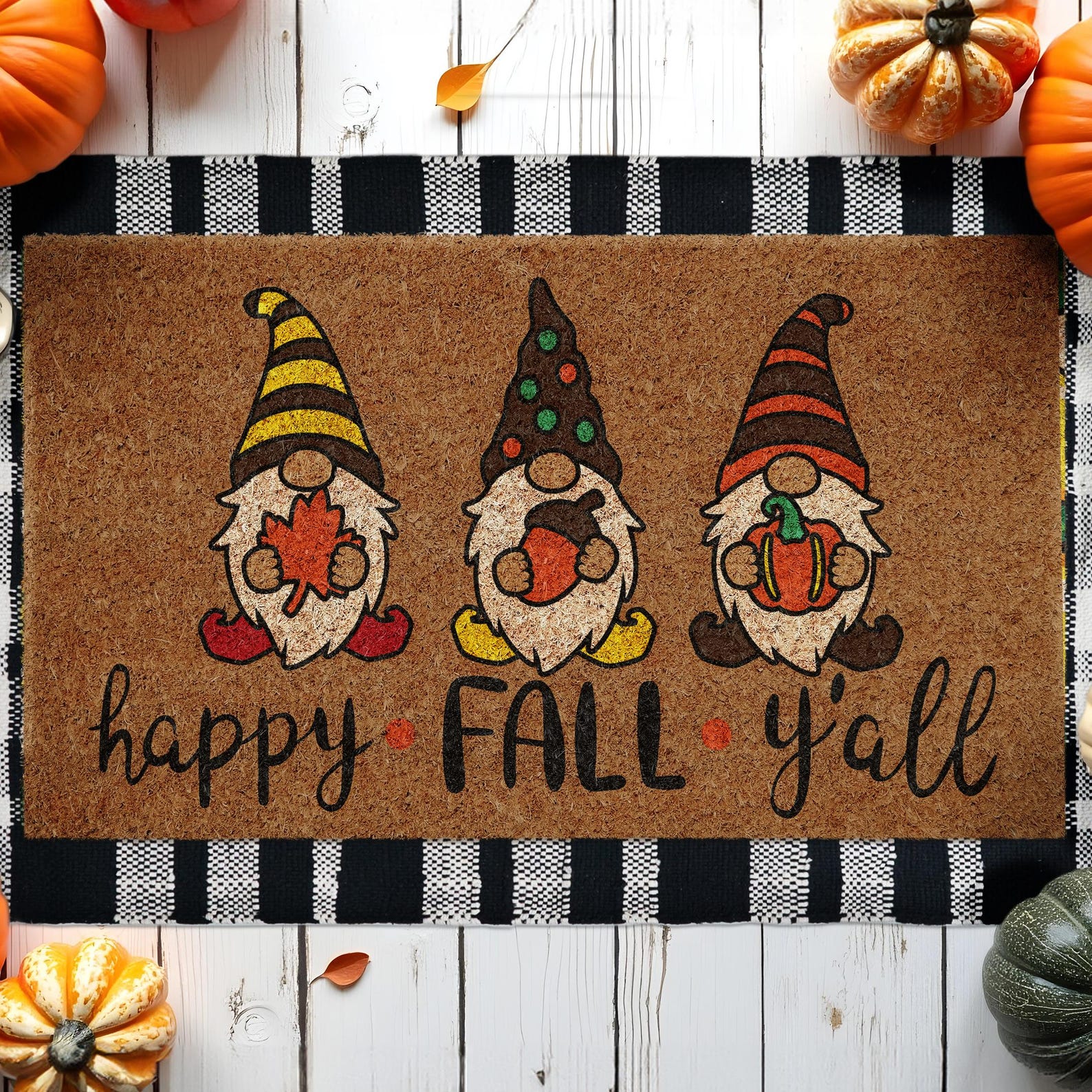 Happy Fall Y'all, Gnome Coir Door Mat, Welcome Mat, Front Door Mat ...