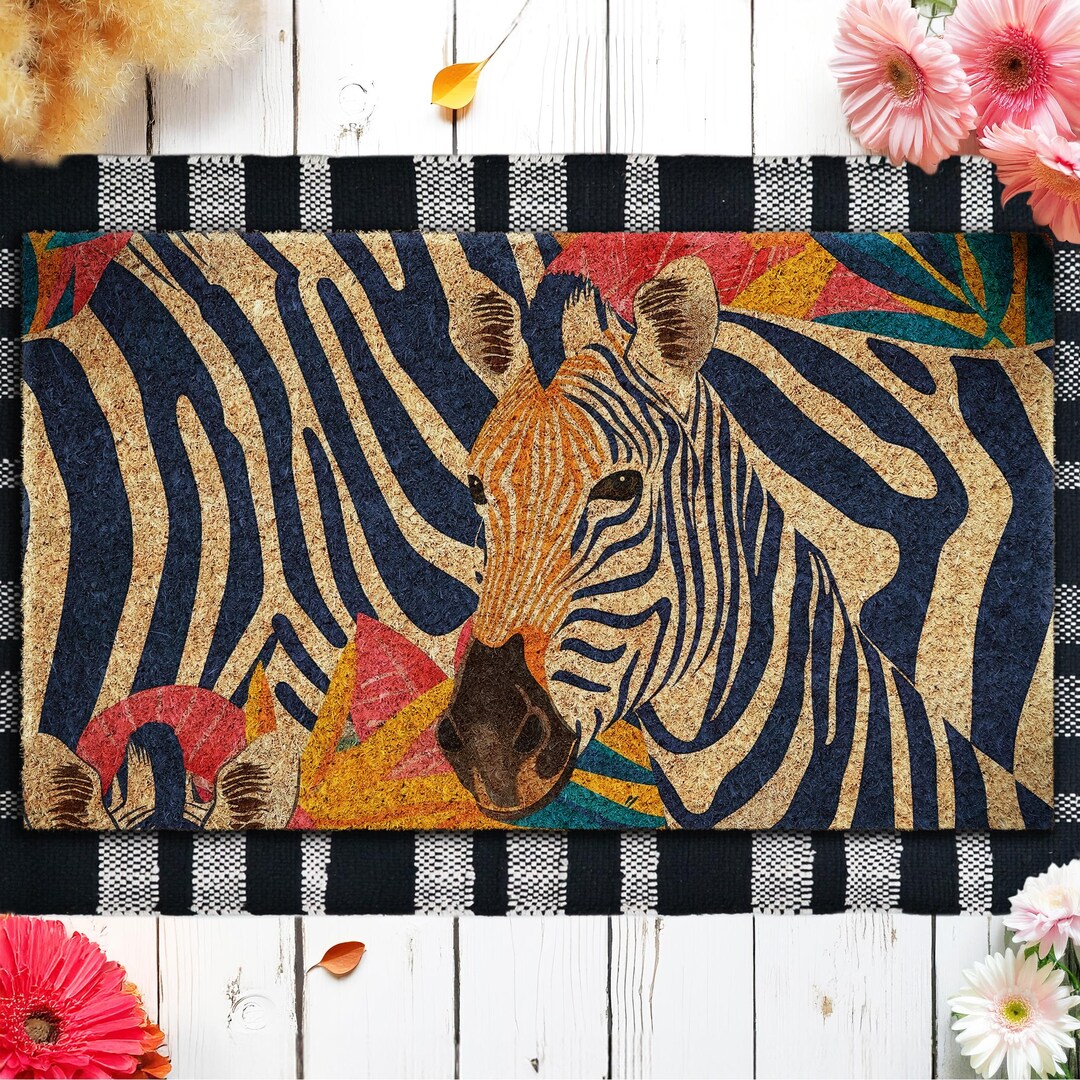 African Pattern Zebra Door Mats, Colorful Door Mats, Boho Mat, Colorful ...