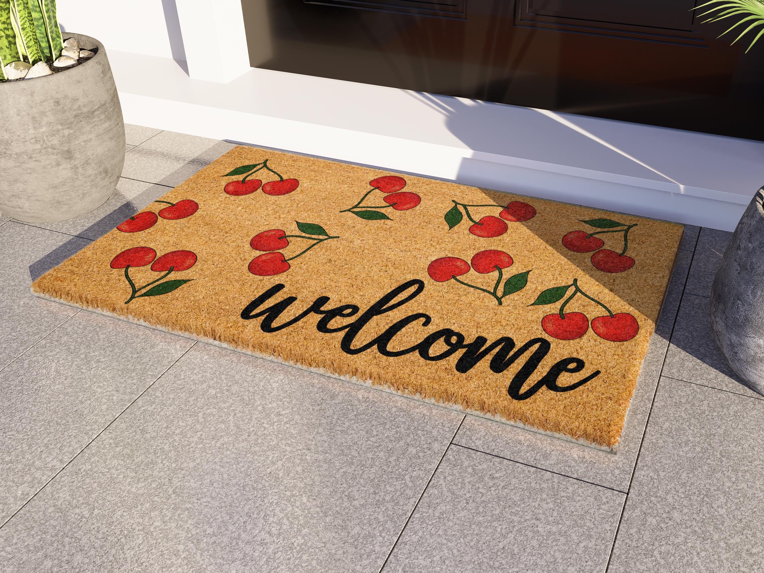 Welcome Cherry Coir Doormat , Cherries Welcome Summer Home Doormat ...