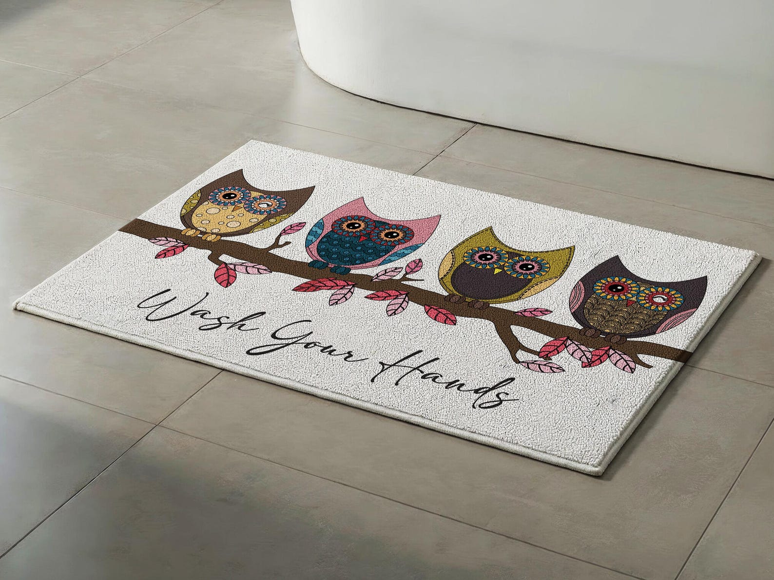Owls Bath Mat, Boho Bird Pattern, Non-slip Vintage Rug - Etsy