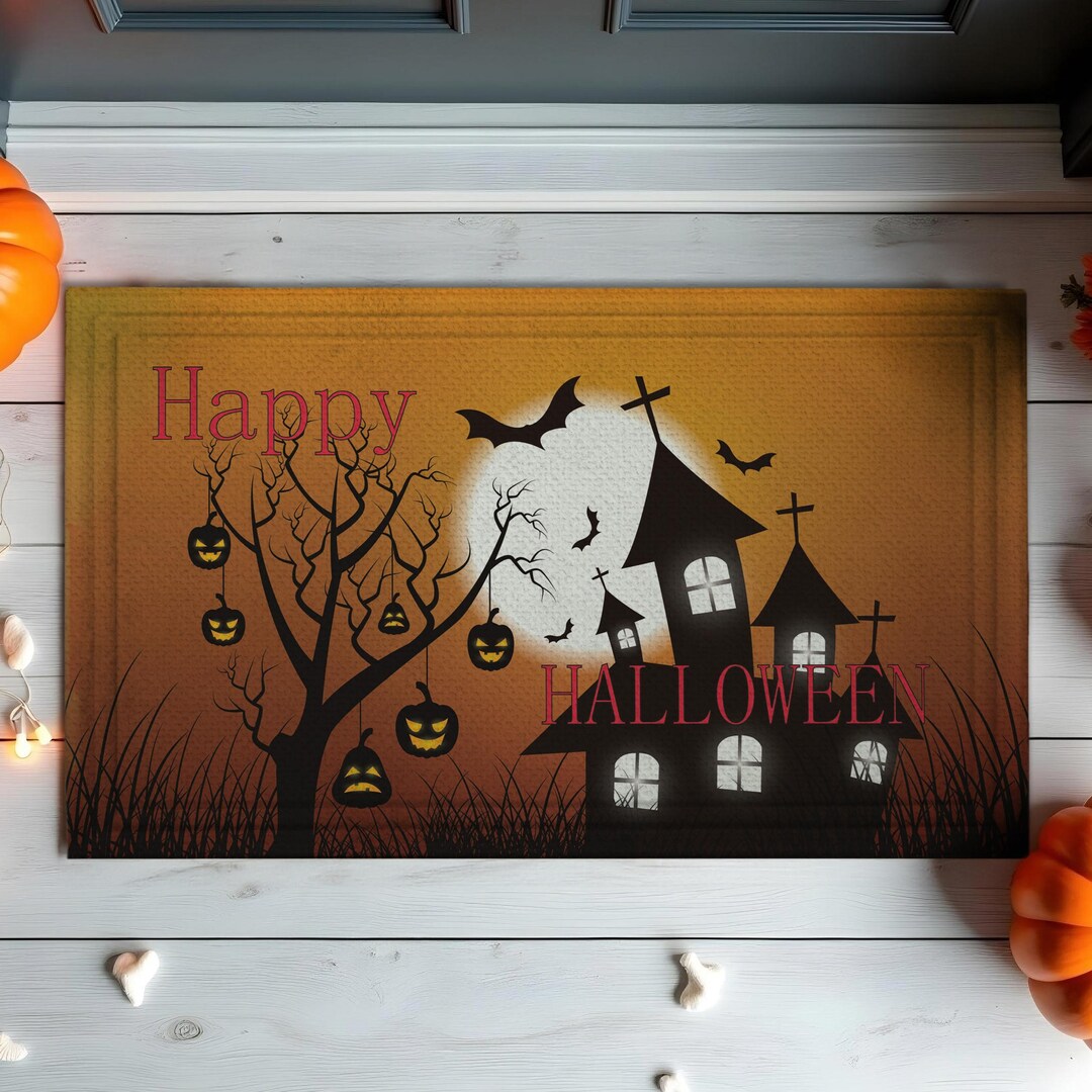 Halloween Ghost House Mat, Spirit, Welcome Halloween Mat Halloween ...
