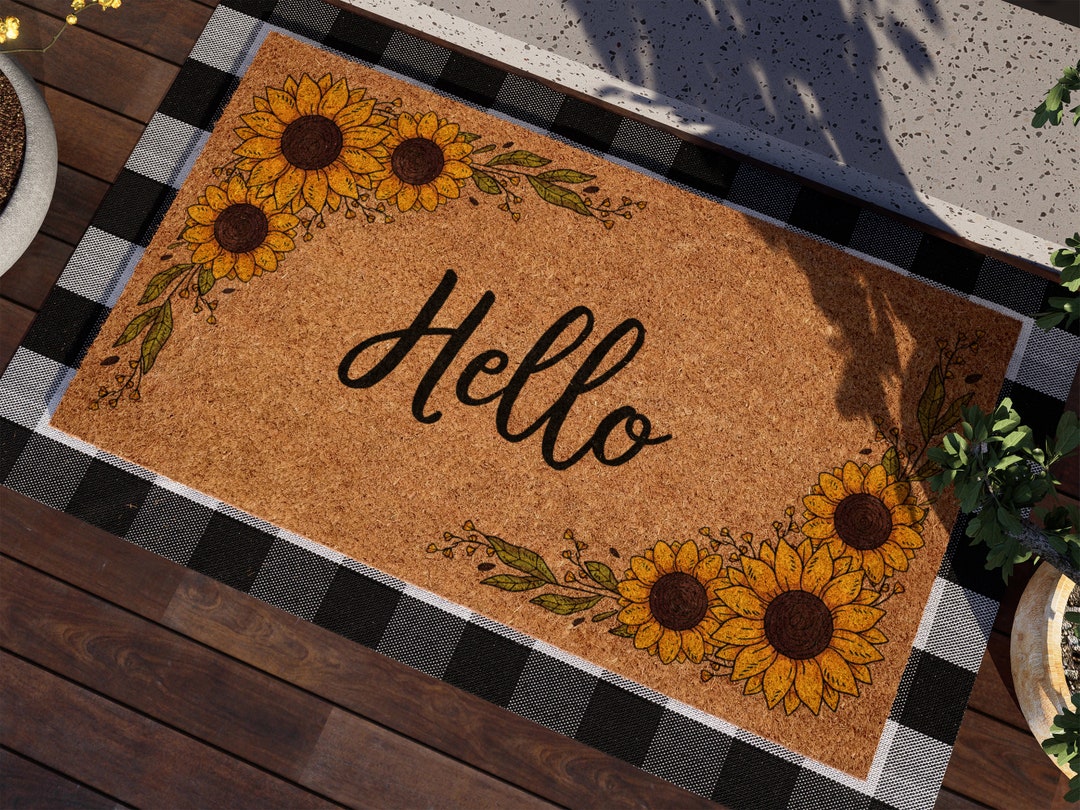 Hello Sunflowers Coir Mat , Sunflowers Home Coir Doormat, Housewarming ...