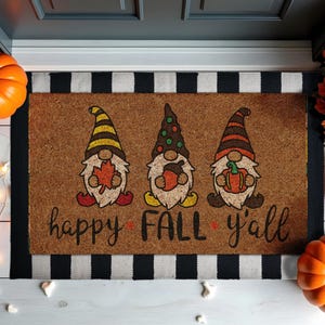 Happy Fall Y'all, Gnome Coir Door Mat, Welcome Mat, Front Door Mat ...