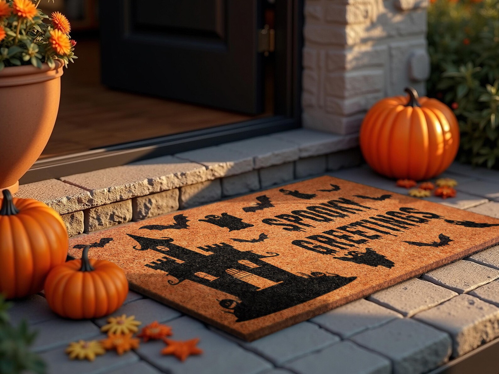 Spooky Greetings Door Mat, Ghost House Welcome Funny Halloween Coir Mat ...