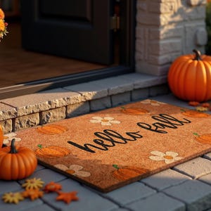 Hello Fall Daisy Coir Mat, Fall Halloween Pumpkin Coir Mat, Happy ...