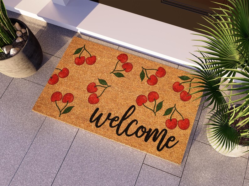 Welcome Cherry Coir Doormat , Cherries Welcome Summer Home Doormat ...