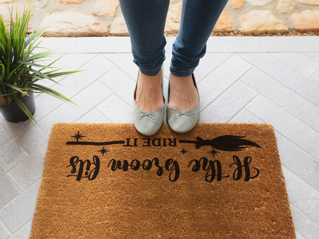 Halloween Witch Broom Doormat, Coir Door Mat, Welcome Witches Mat ...
