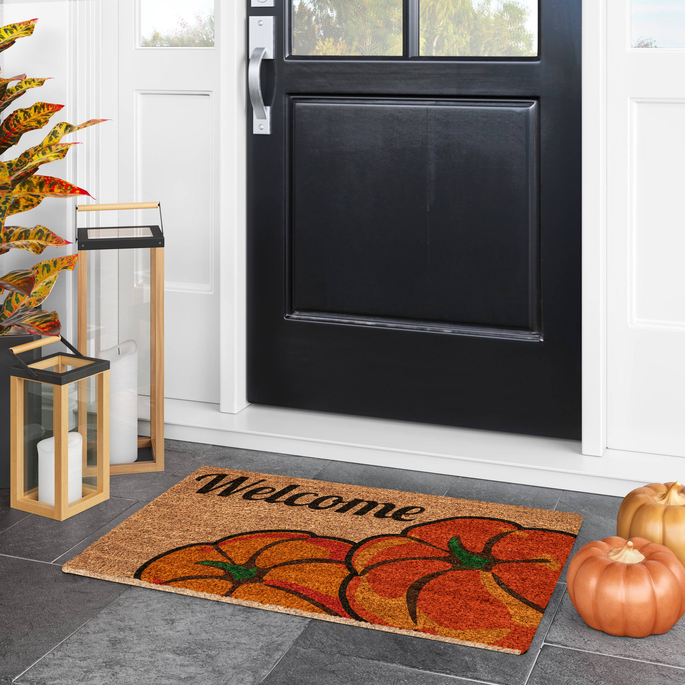 Fall Welcome Pumpkin, Coir Door Mat, Welcome Mat, Front Door Mat ...