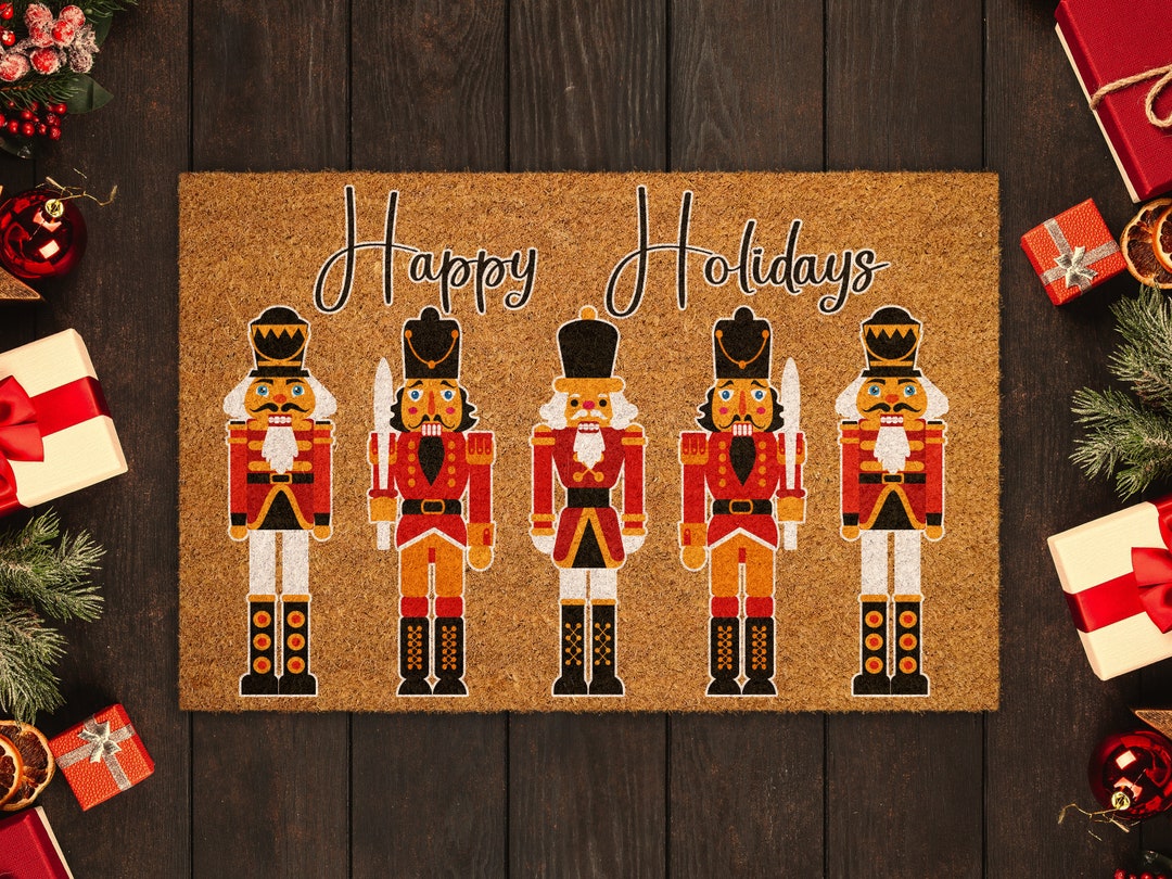 Happy Holidays Nutcracker, Christmas Snow Coir Door Mat, Front Door Mat ...