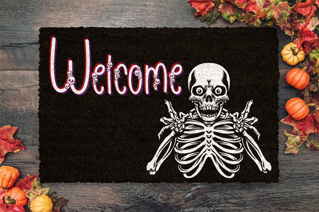 Halloween Welcome Skeleton, Coir Door Mat, Welcome Mat, Front Door Mat ...