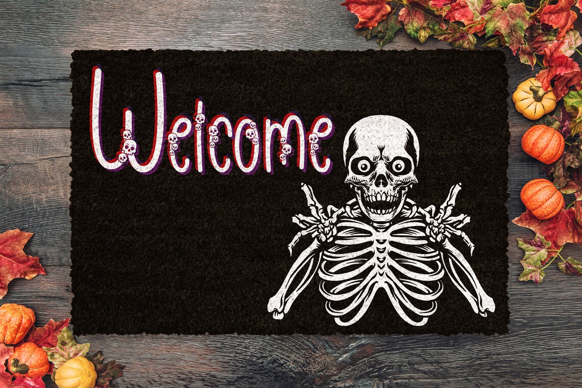 Halloween Welcome Skeleton Coir Door Mat Welcome Mat Front - Etsy