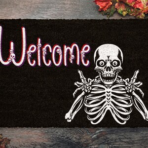 Halloween Welcome Skeleton, Coir Door Mat, Welcome Mat, Front Door Mat ...