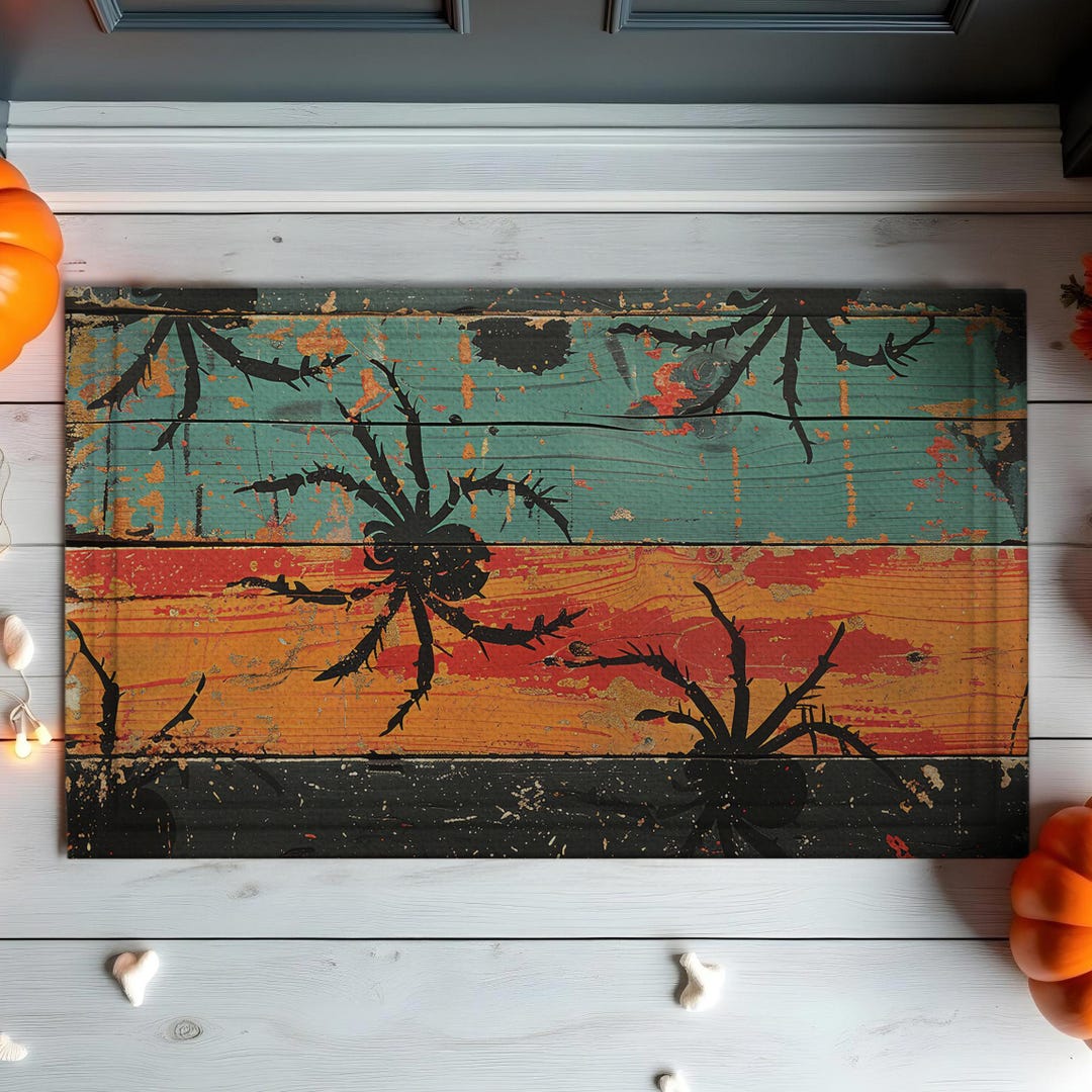 Spider Web Rustic Happy Halloween Rustic Mat, Candy Mat, Welcome ...