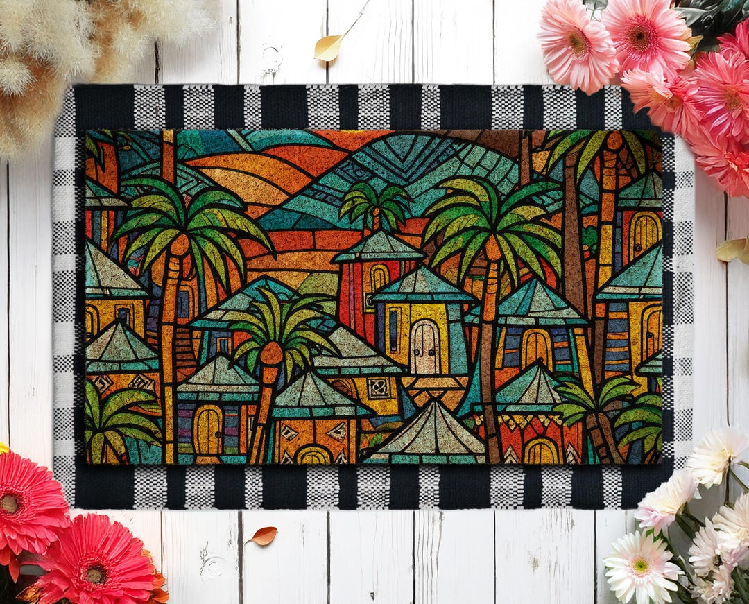 African Pattern Geometric Door Mats, Colorful Door Mats, Boho Mat ...