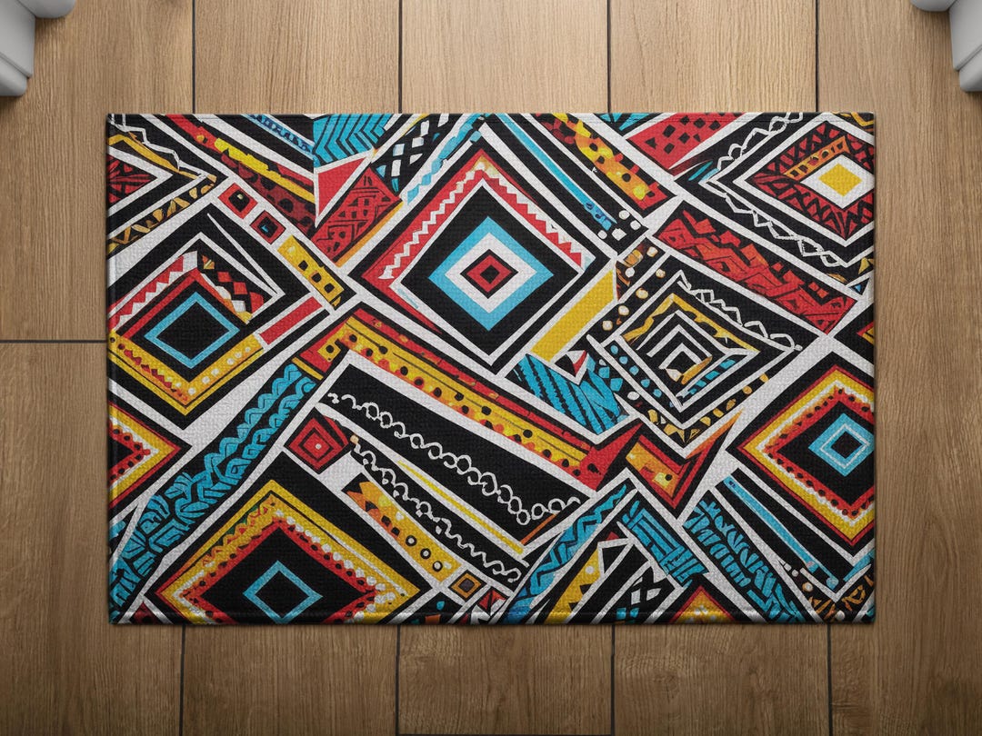 African Tribes Bath Mats, Colorful Bath Mat, Afrocentric Pattern Mat ...