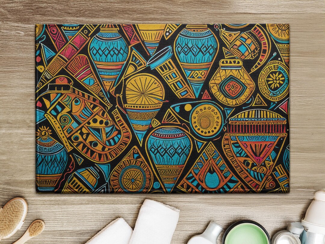 African Tribes Bath Mat, Colorful Bath Mat, Afrocentric Pattern Mat ...